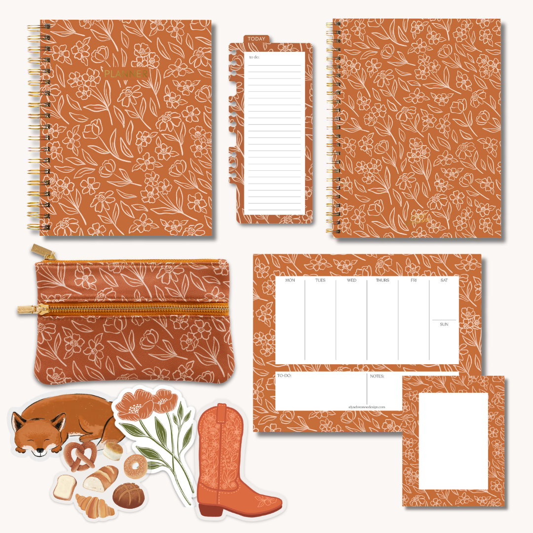 Terracotta Floral Undated Planner Bundle | Practical Organizer – Elyse ...