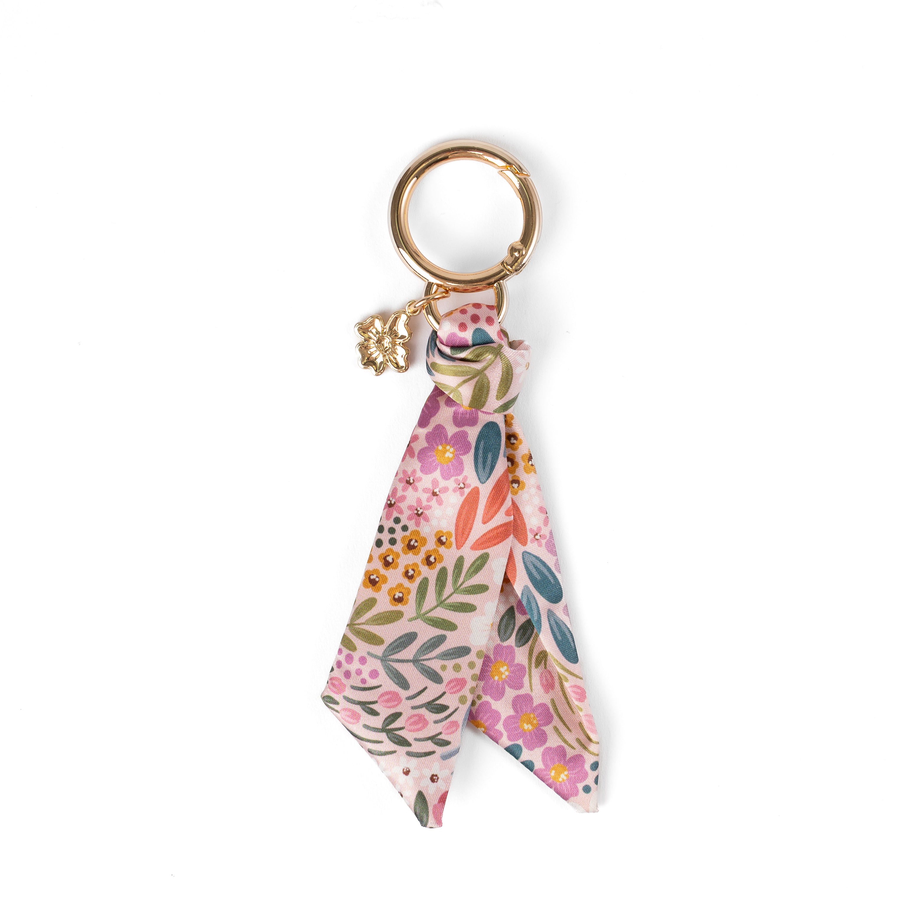 Feminine Satin Keychain with Flower Charm – Gold Bag Accessory – Elyse ...