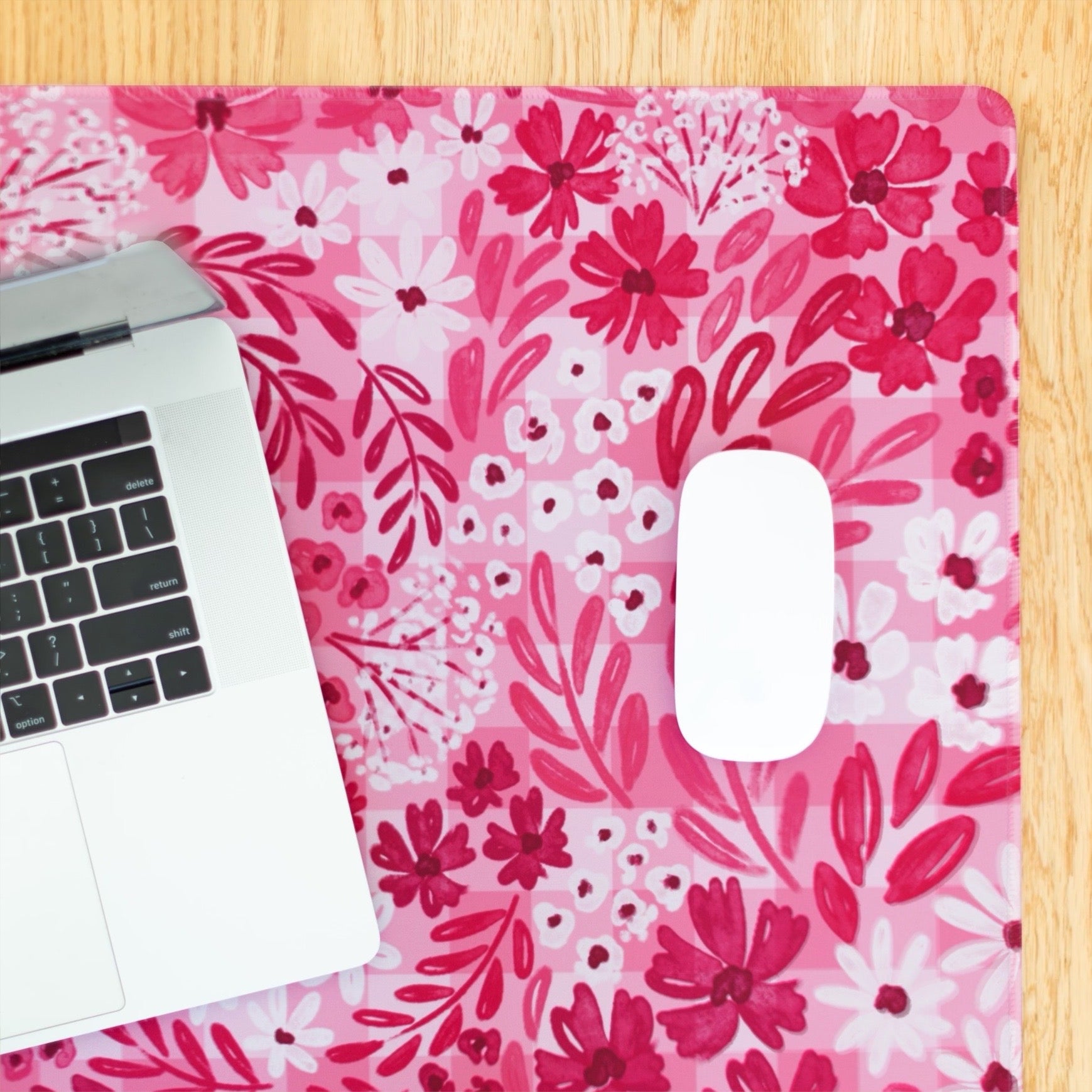 Pink Floral Gingham Desk Mat – Pink Office Decor and Accessories ...